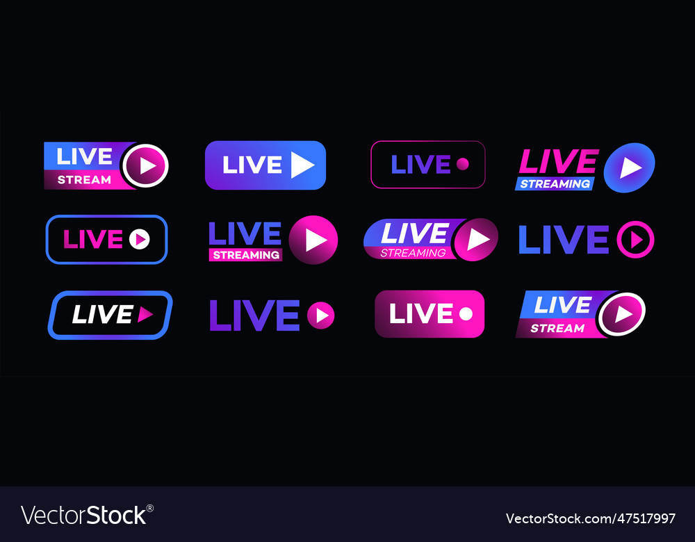 Live Streaming Icon Set Neon Style Royalty Free Vector Image