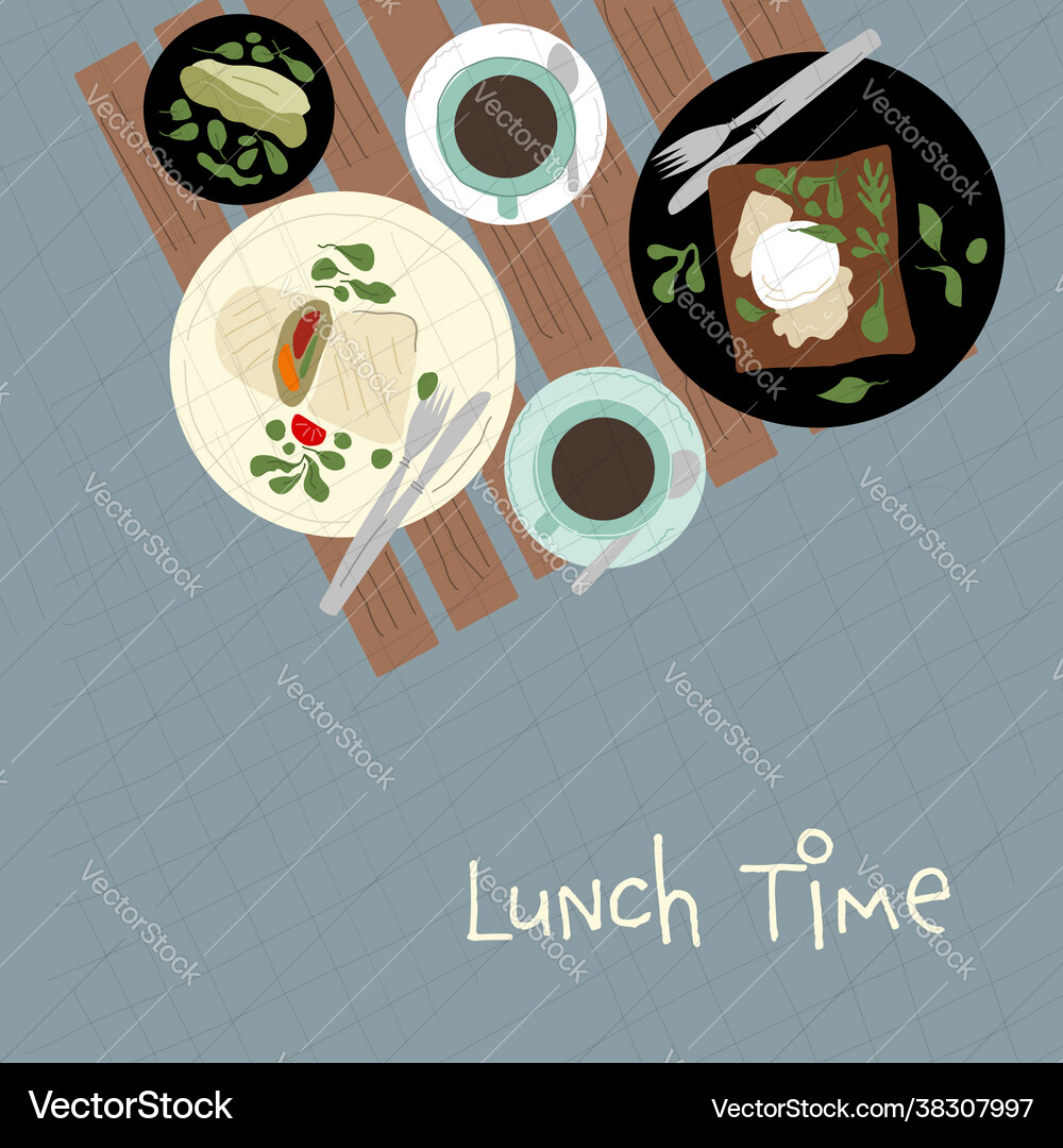 Lunch time fresh food and drinks Royalty Free Vector Image