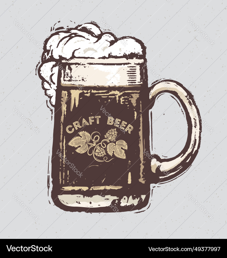 Mug with beer in grunge or graphical style Vector Image
