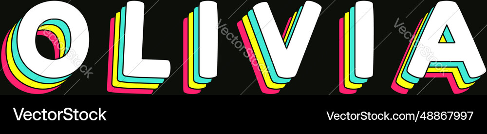 Olivia- retro rainbow typography faded style Vector Image