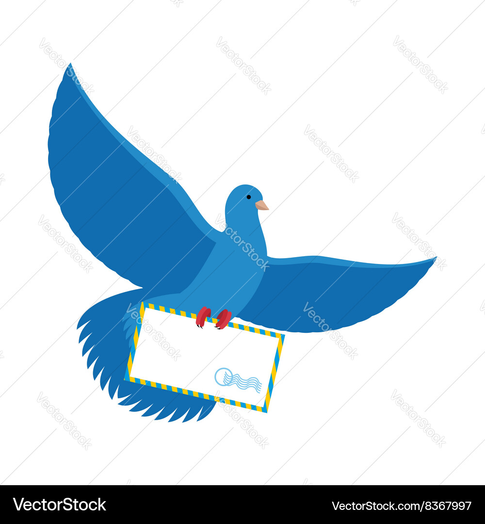 Postal pigeon blue dove with envelope bird Vector Image