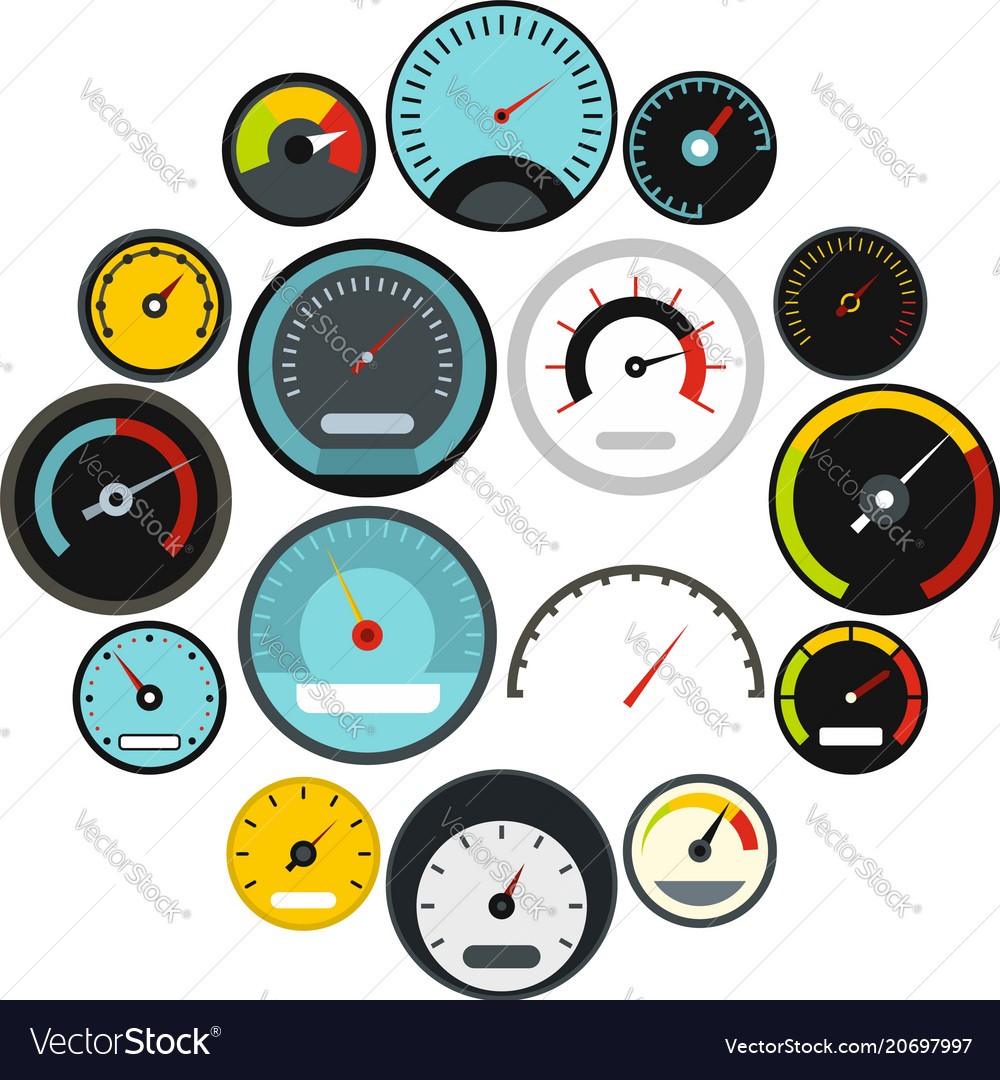 Speedometer icons set flat style Royalty Free Vector Image