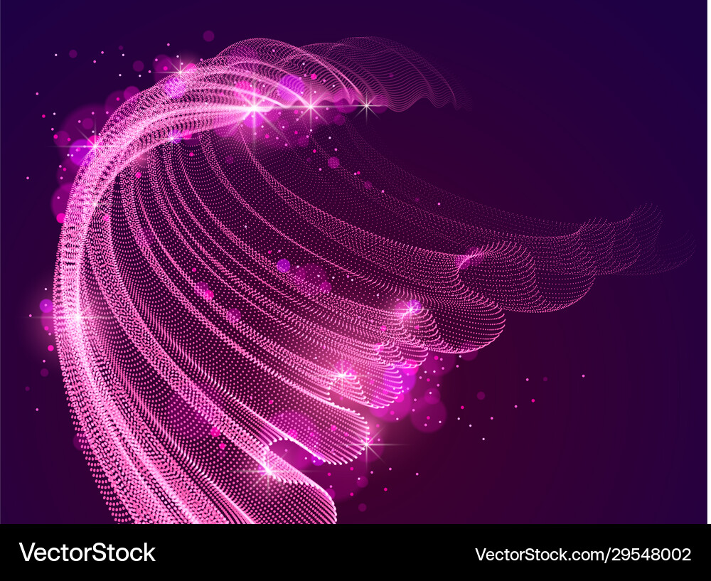 Flowing magic energy particles over dark wave of Vector Image