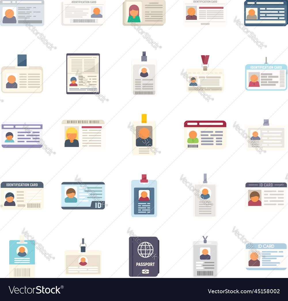 Id card icons set flat tag name Royalty Free Vector Image
