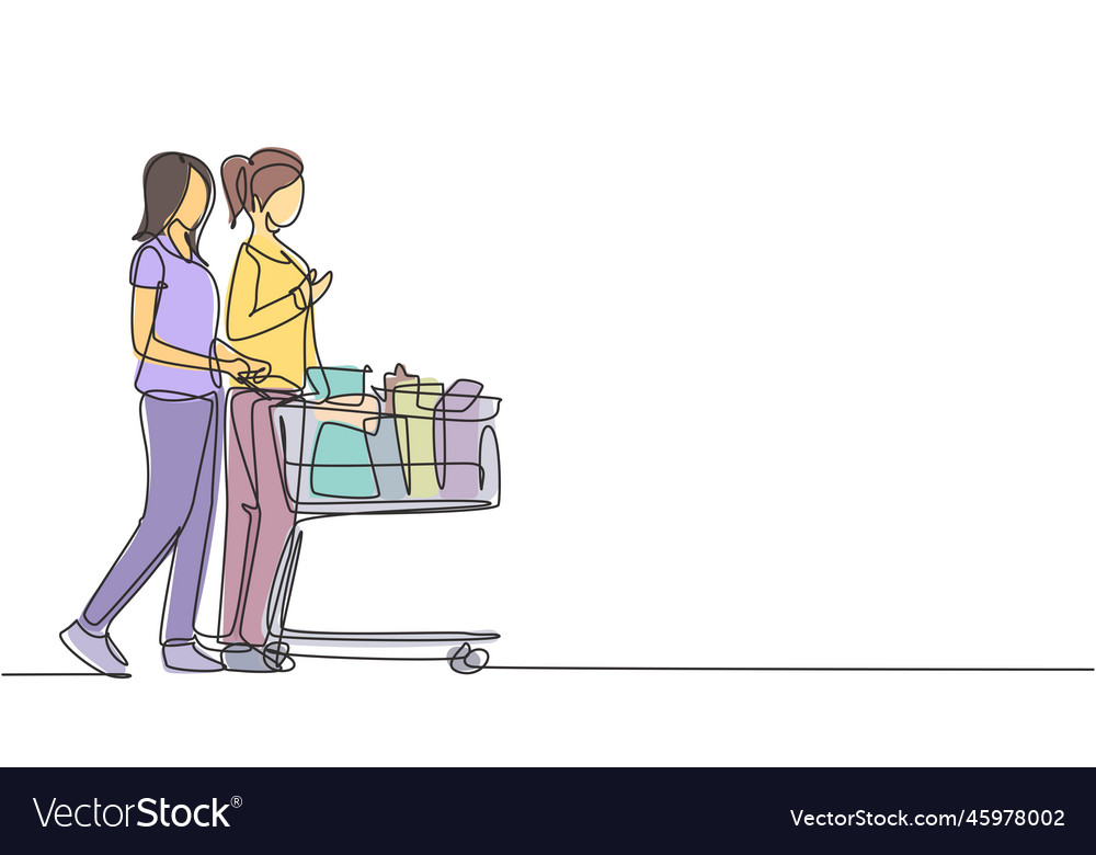 One continuous line drawing two young beauty Vector Image