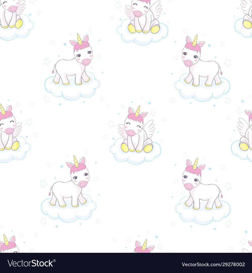 Pattern with cute unicorns cloudsrainbow Vector Image