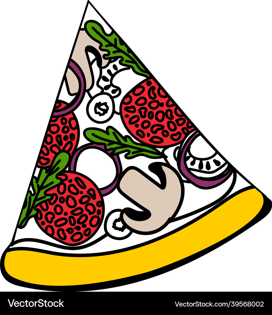 Pizza slice is a hand-drawn drawing in the style Vector Image