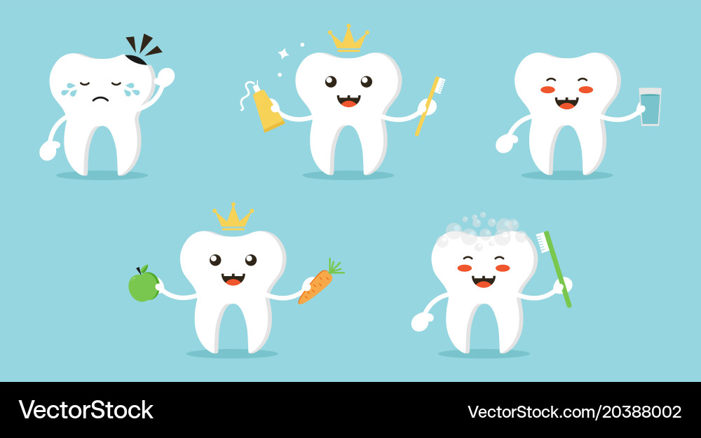 Set collection of cartoon teeth characters Vector Image