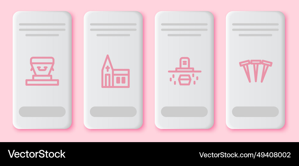 Set line coffin church building grave Royalty Free Vector