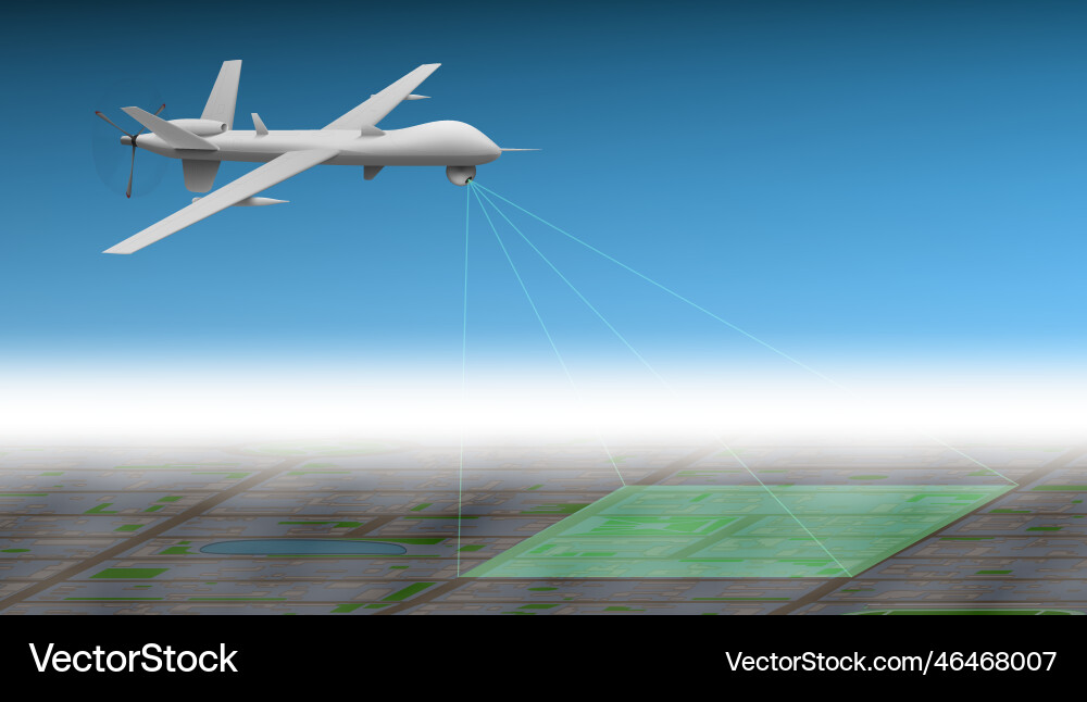 3d abstract unmanned military drone scan territory
