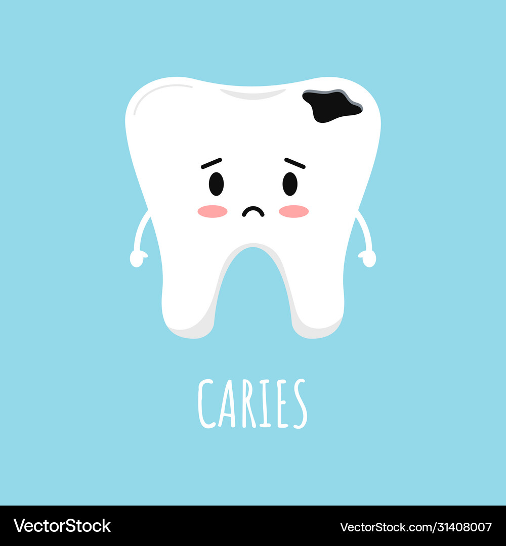 Cute sad emoticon tooth with dental caries Vector Image