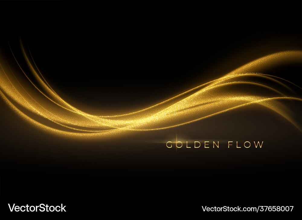 Gold wave flow and golden glitter on black Vector Image