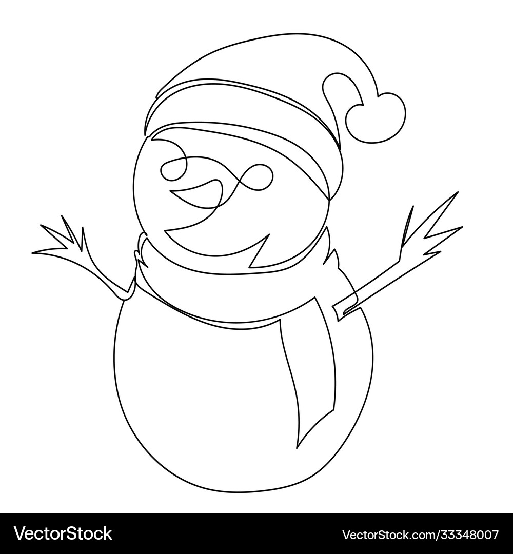 Isolated snowman one line new year Royalty Free Vector Image