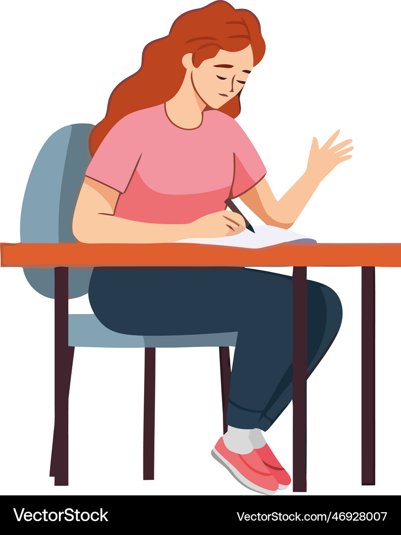 One person sitting at desk writing Royalty Free Vector Image