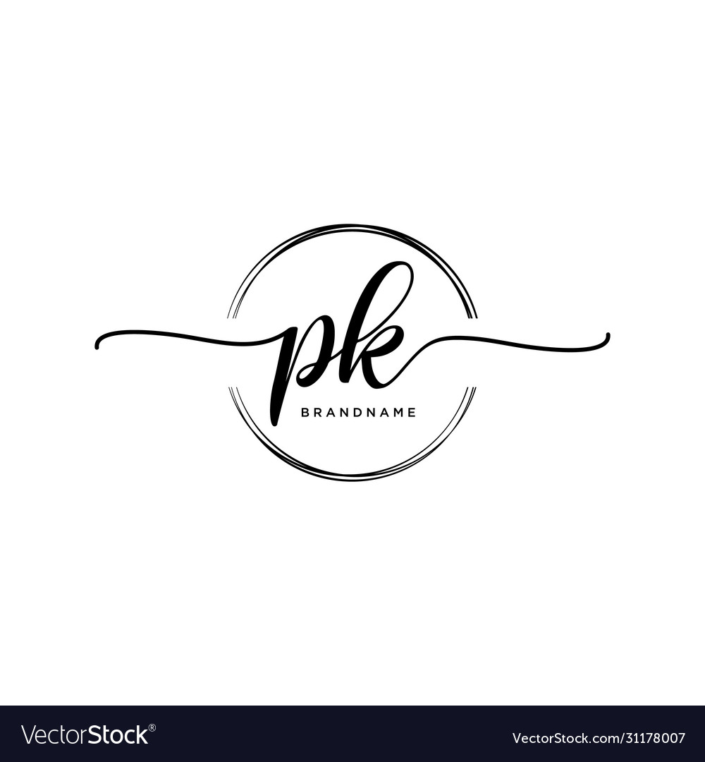 Pk initial handwriting logo with circle template Vector Image