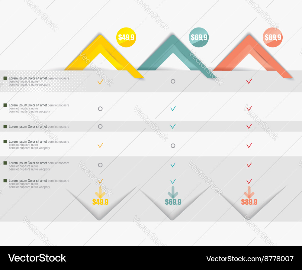 Price list widget with 3 payment plans for online Vector Image