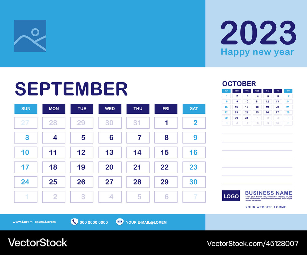 September 2023 year calendar planner and set Vector Image
