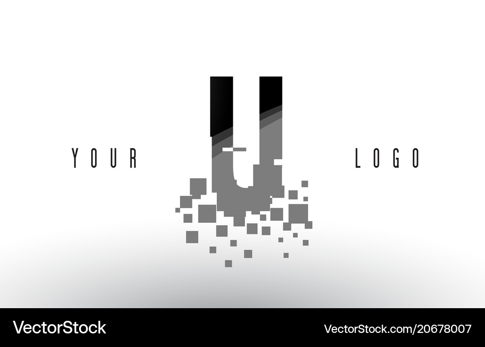 U pixel letter logo with digital shattered black Vector Image