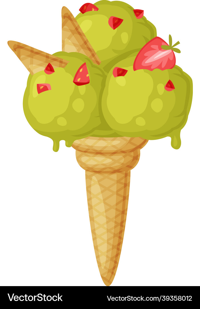 Green ice cream ball in waffle cone Royalty Free Vector