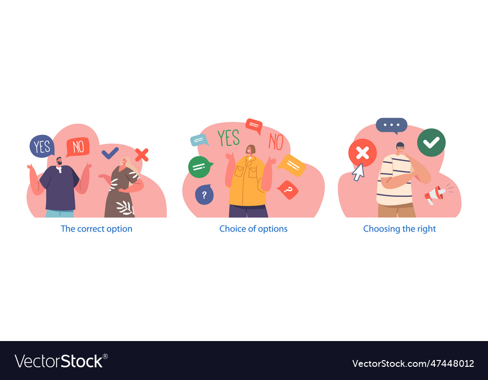 Isolated elements with decision-making scenes Vector Image Isolated elements with decision-making scenes Vector Image