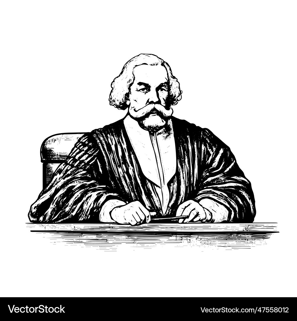 Judge drawing isolated hand drawn engraved style Vector Image