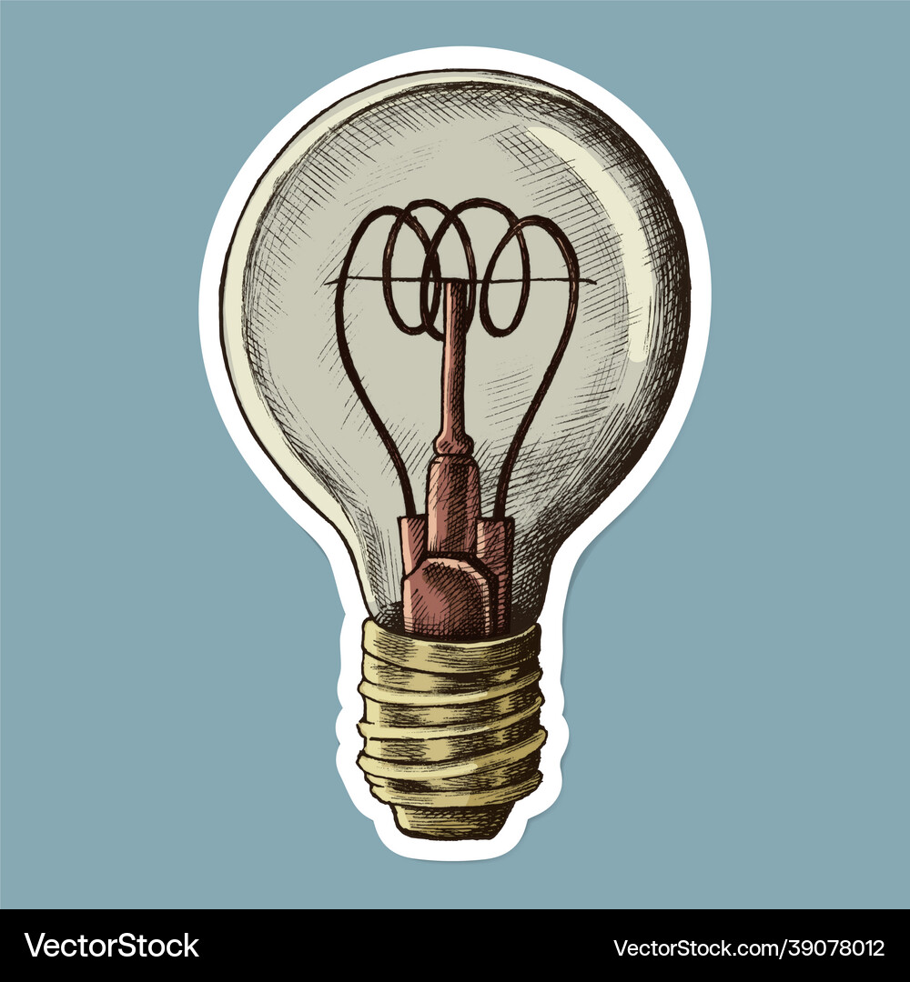 Lightbulb vintage cartoon sticker Royalty Free Vector Image