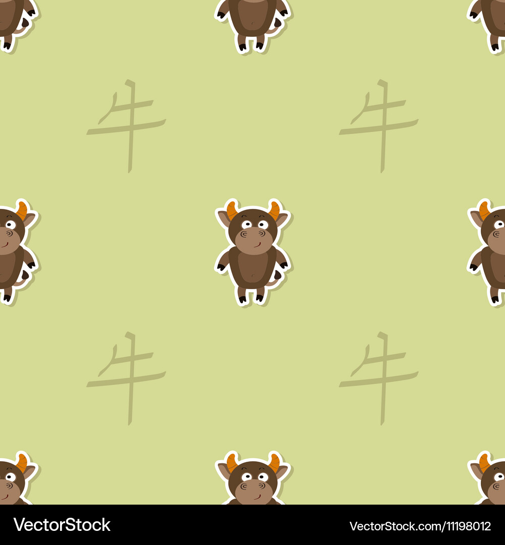 Seamless pattern with chinese zodiac ox sign Vector Image