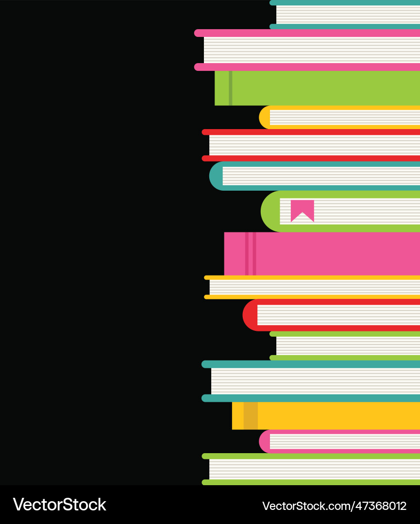 Stack of colorful books on black background Vector Image