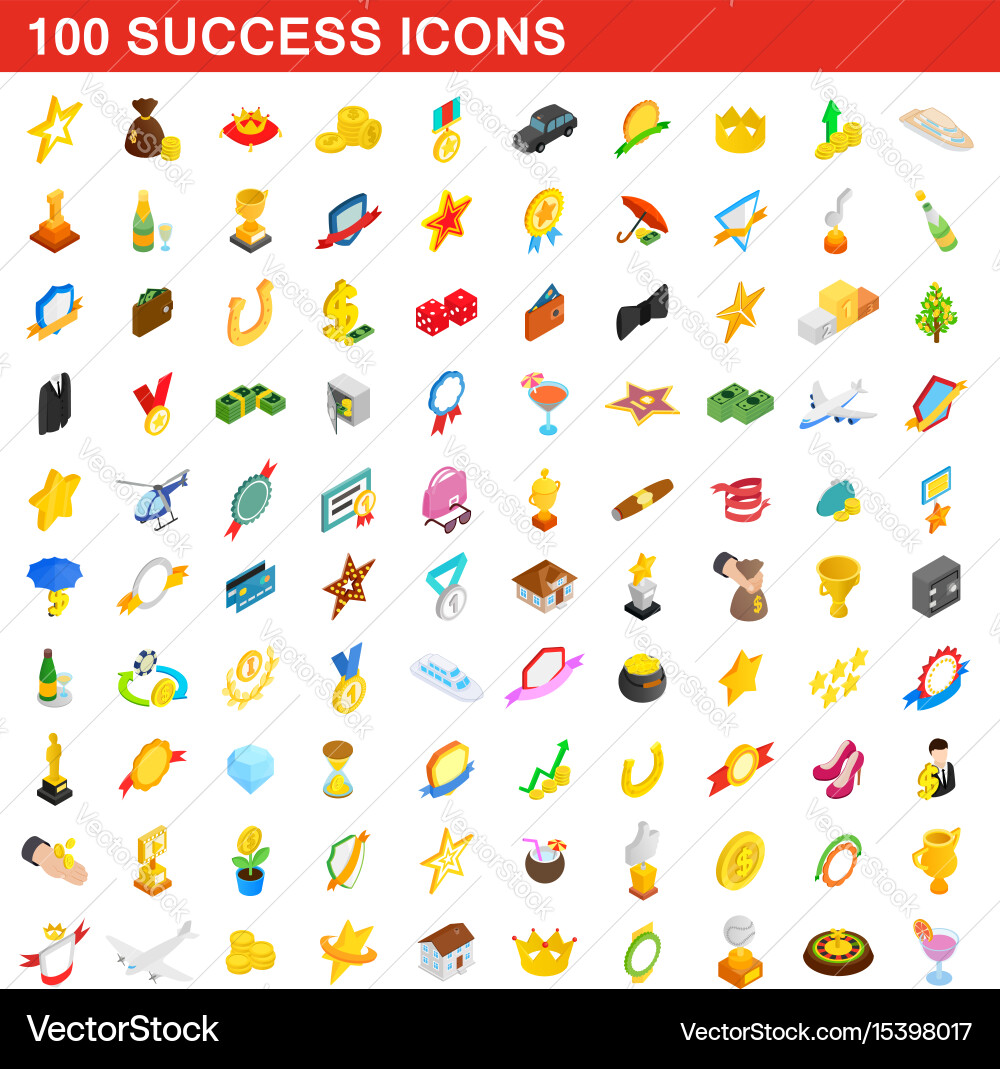 100 success icons set isometric 3d style Vector Image