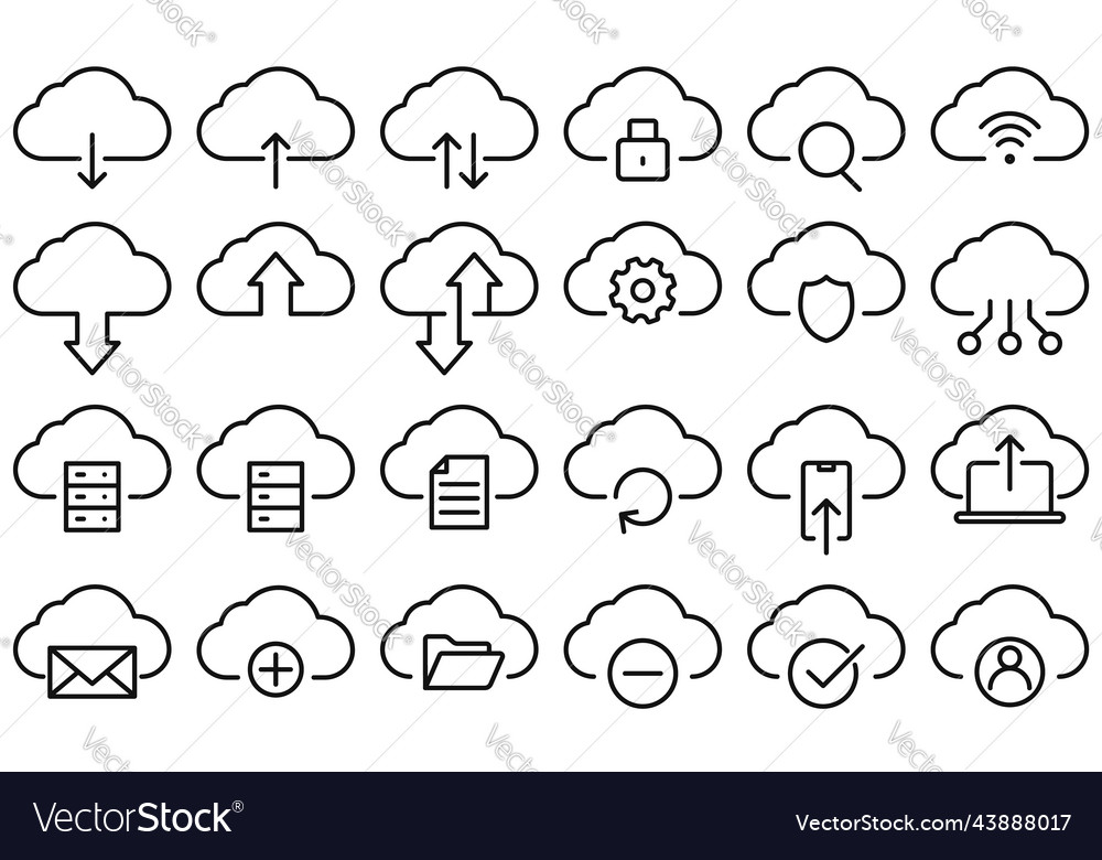 Cloud service and network related line icons Vector Image