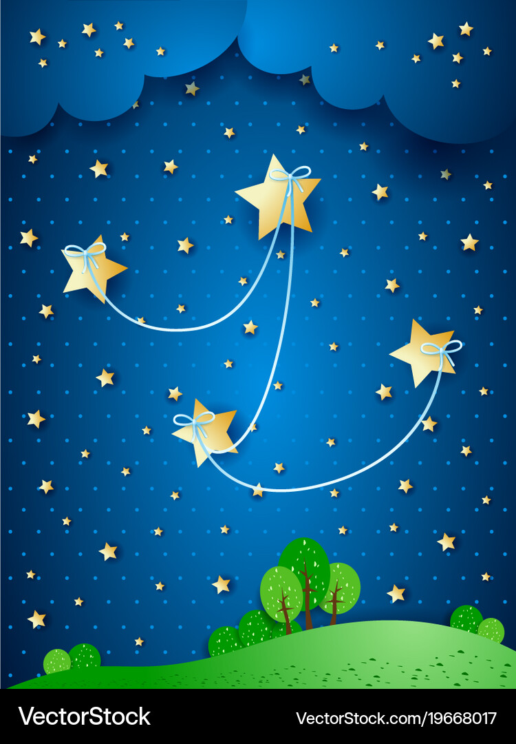 Countryside by night fantasy Royalty Free Vector Image