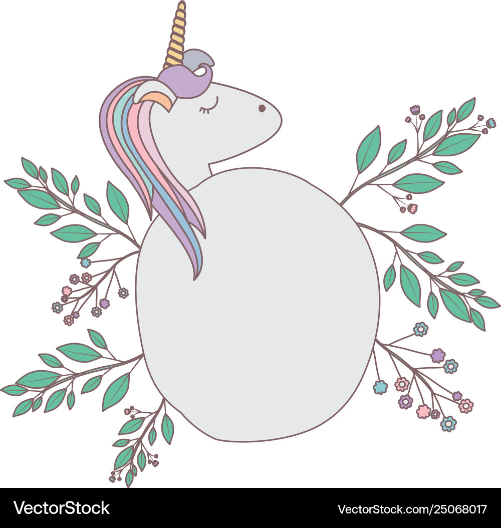 Frame circular decorative with unicorn and flowers