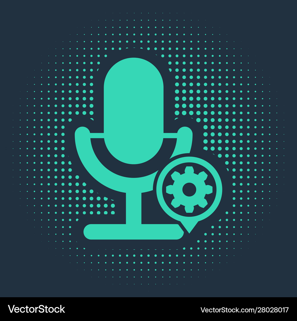 Green microphone and gear icon isolated on blue Vector Image