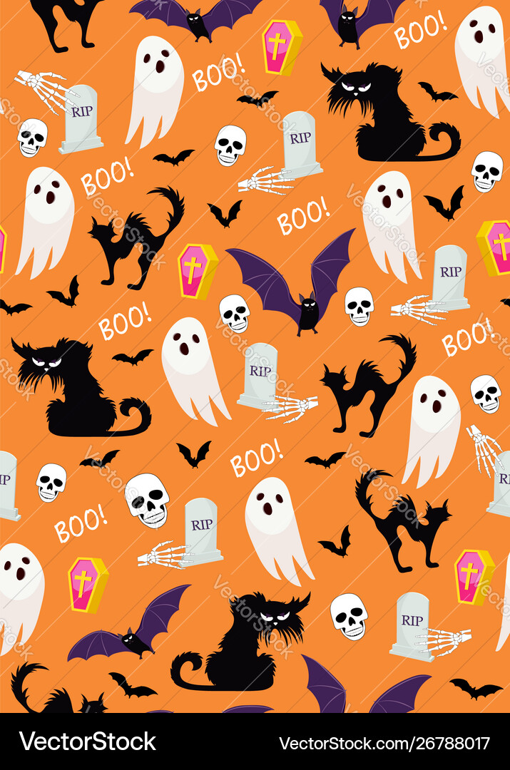 Halloween ghost seamless pattern on orange Vector Image