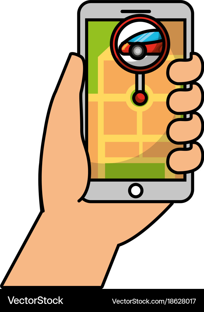 Hand holding smartphone gps navigation car road Vector Image