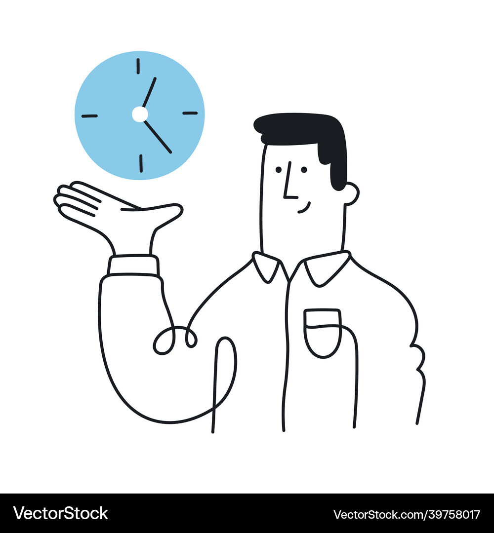 Man holding a clock in his hand time management Vector Image