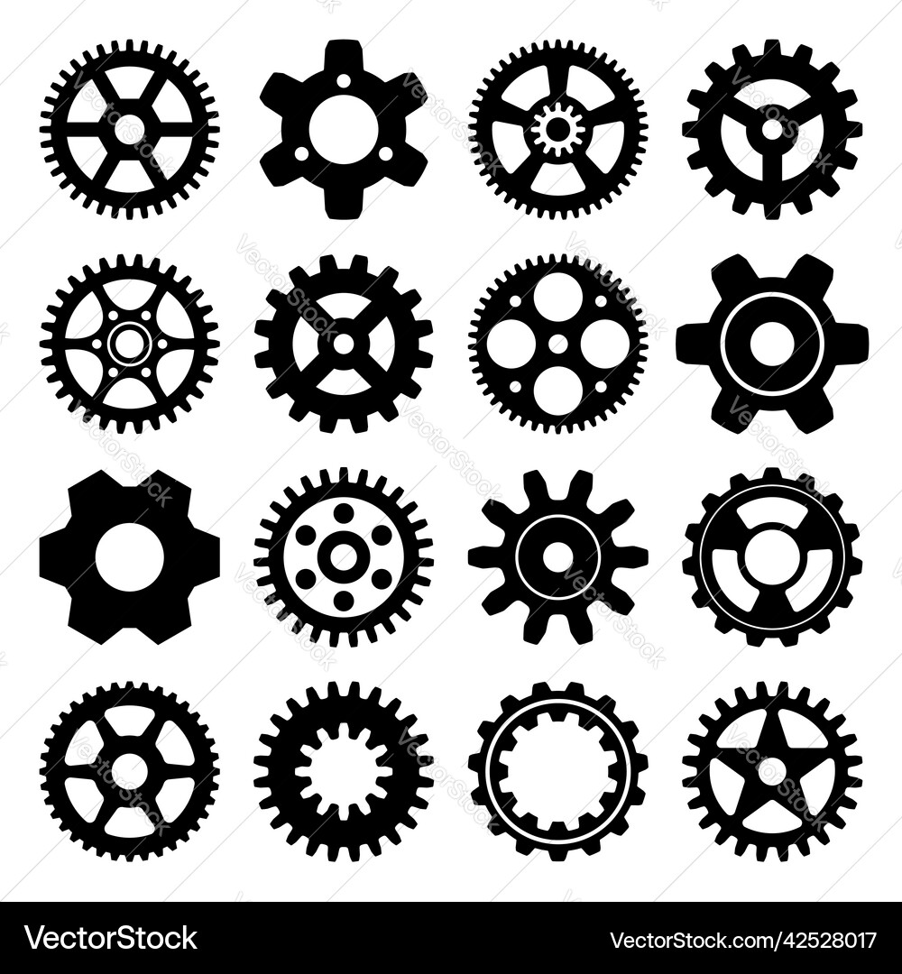 Mechanical cogwheel gear 16 type black silhouette Vector Image