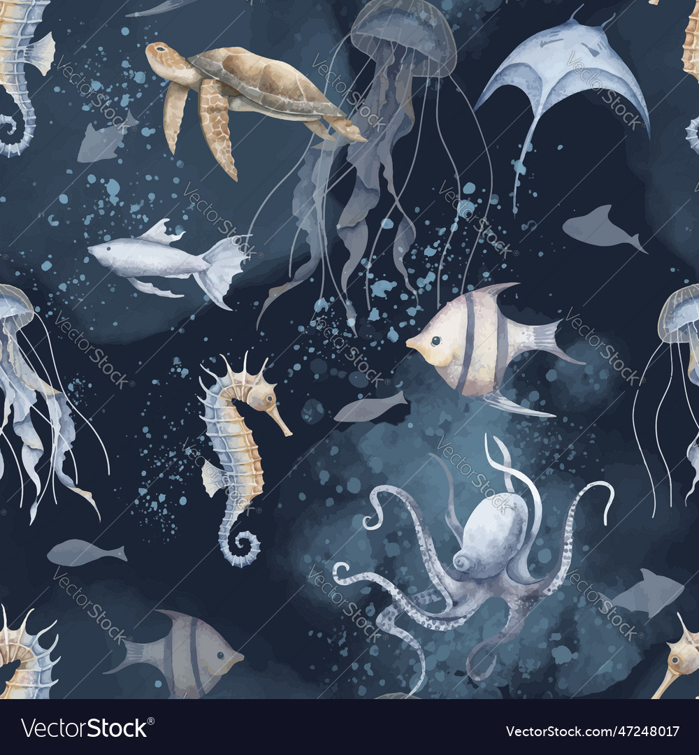 Undersea seamless pattern with underwater animals Vector Image