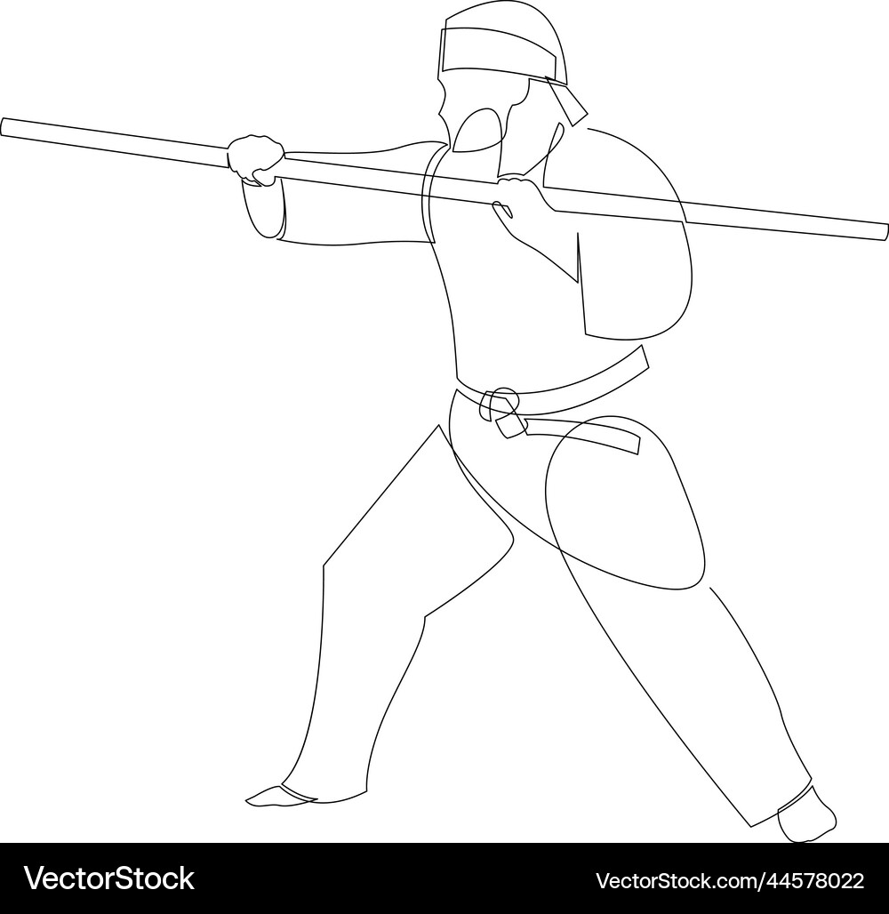Continuous line drawing of young wushu master man Vector Image