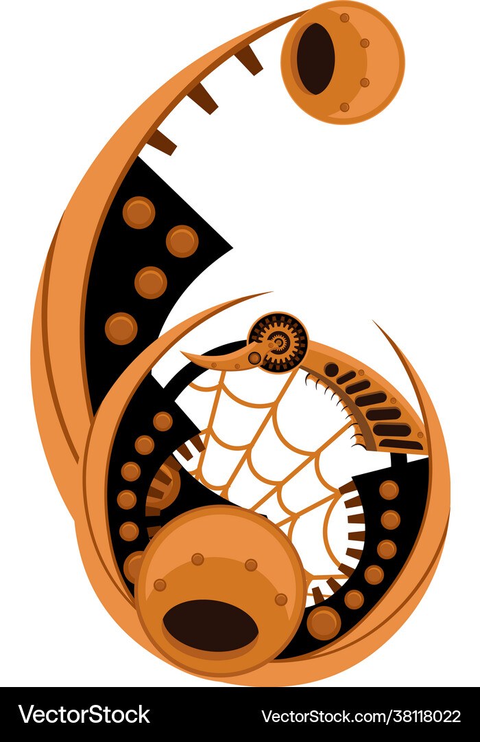 Number 6 in steampunk style on a white Royalty Free Vector