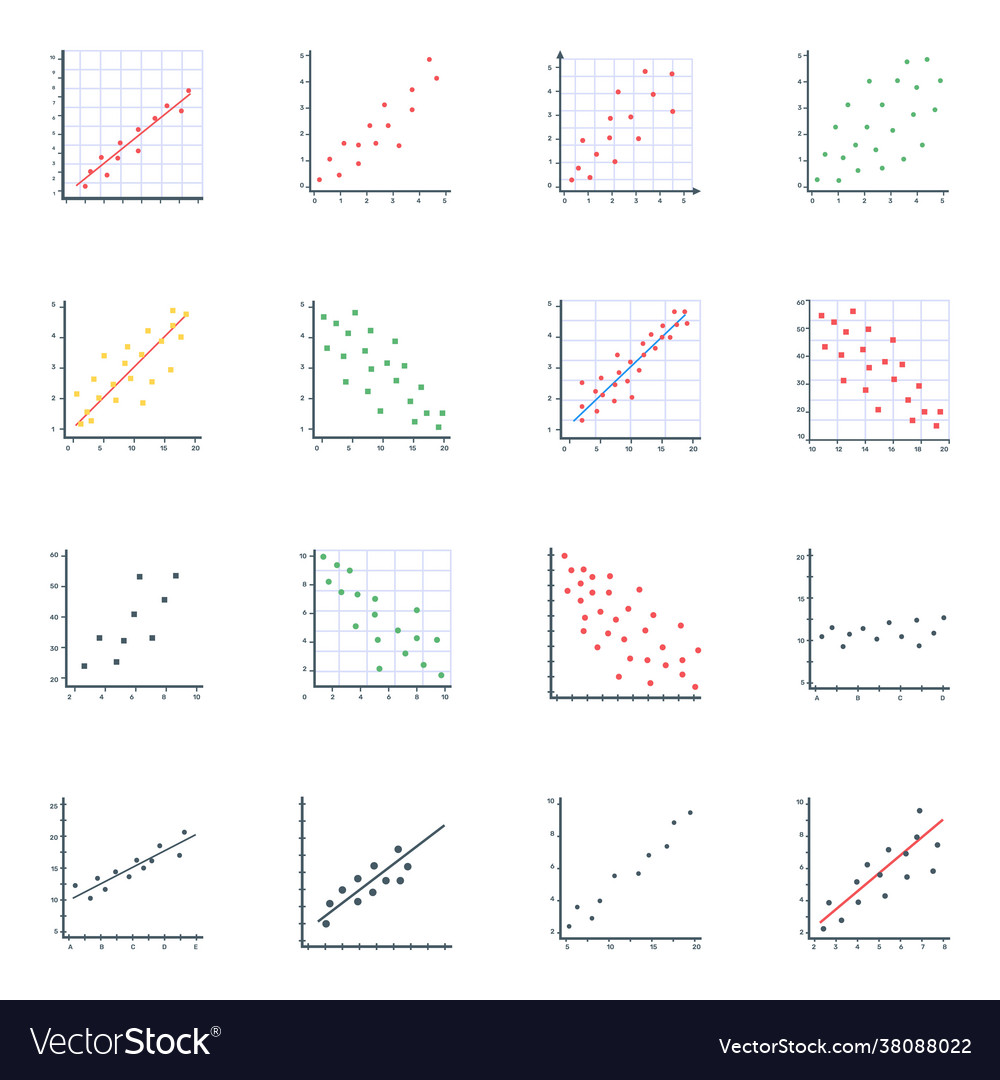 Pack scatter plots flat icons Royalty Free Vector Image