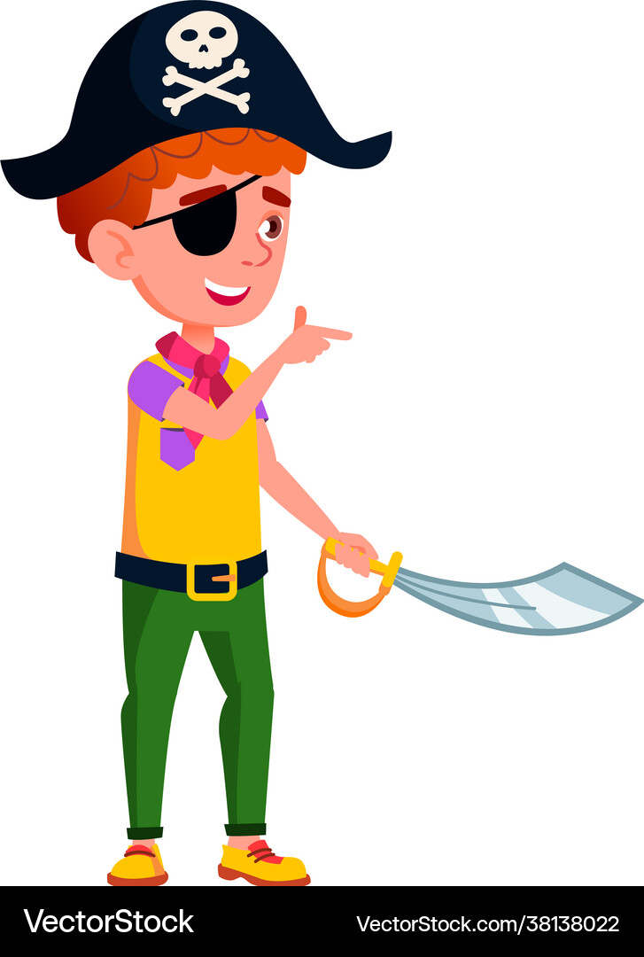 Playful boy with sword playing pirate friends Vector Image