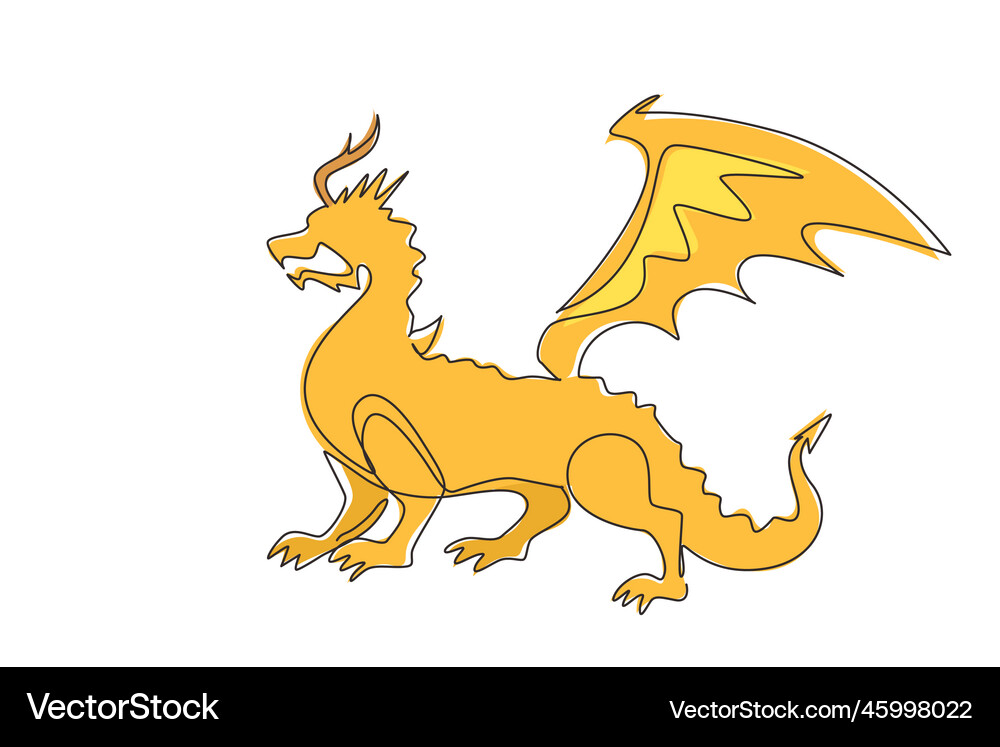 Single one line drawing strong fairytale dragon Vector Image