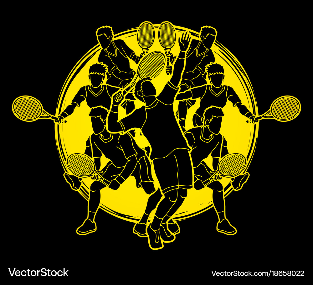Tennis players men action Royalty Free Vector Image