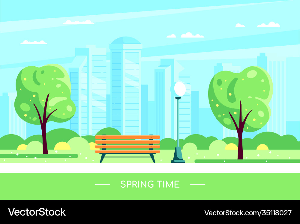Bench in spring or summer city park flat style Vector Image
