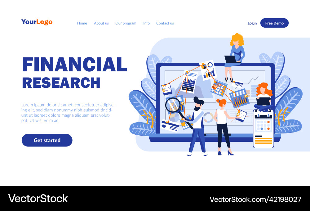 Financial research flat landing page template Vector Image
