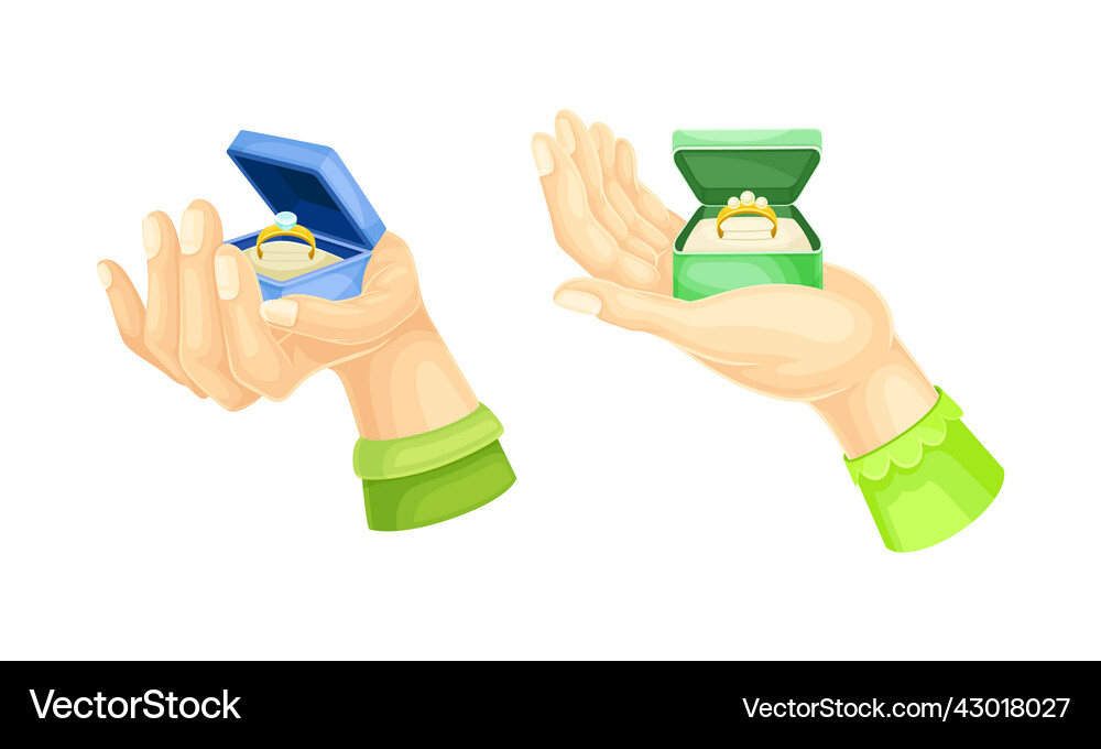 Hand with golden ring gem for engagement Vector Image