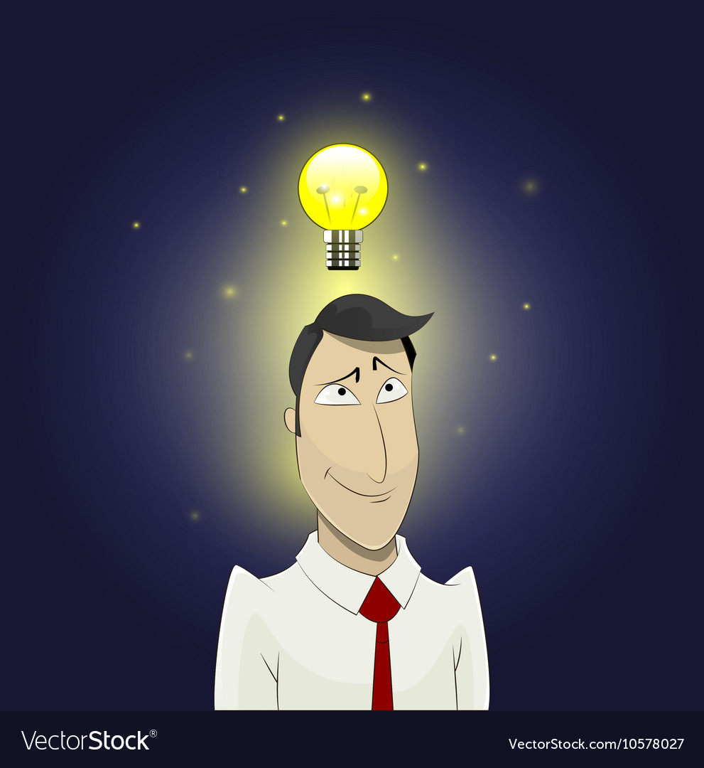 Light bulb above head cartoon man Royalty Free Vector Image