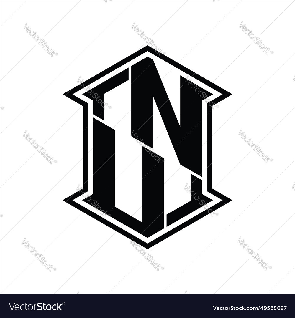 Nu logo monogram hexagon shield shape up and down Vector Image