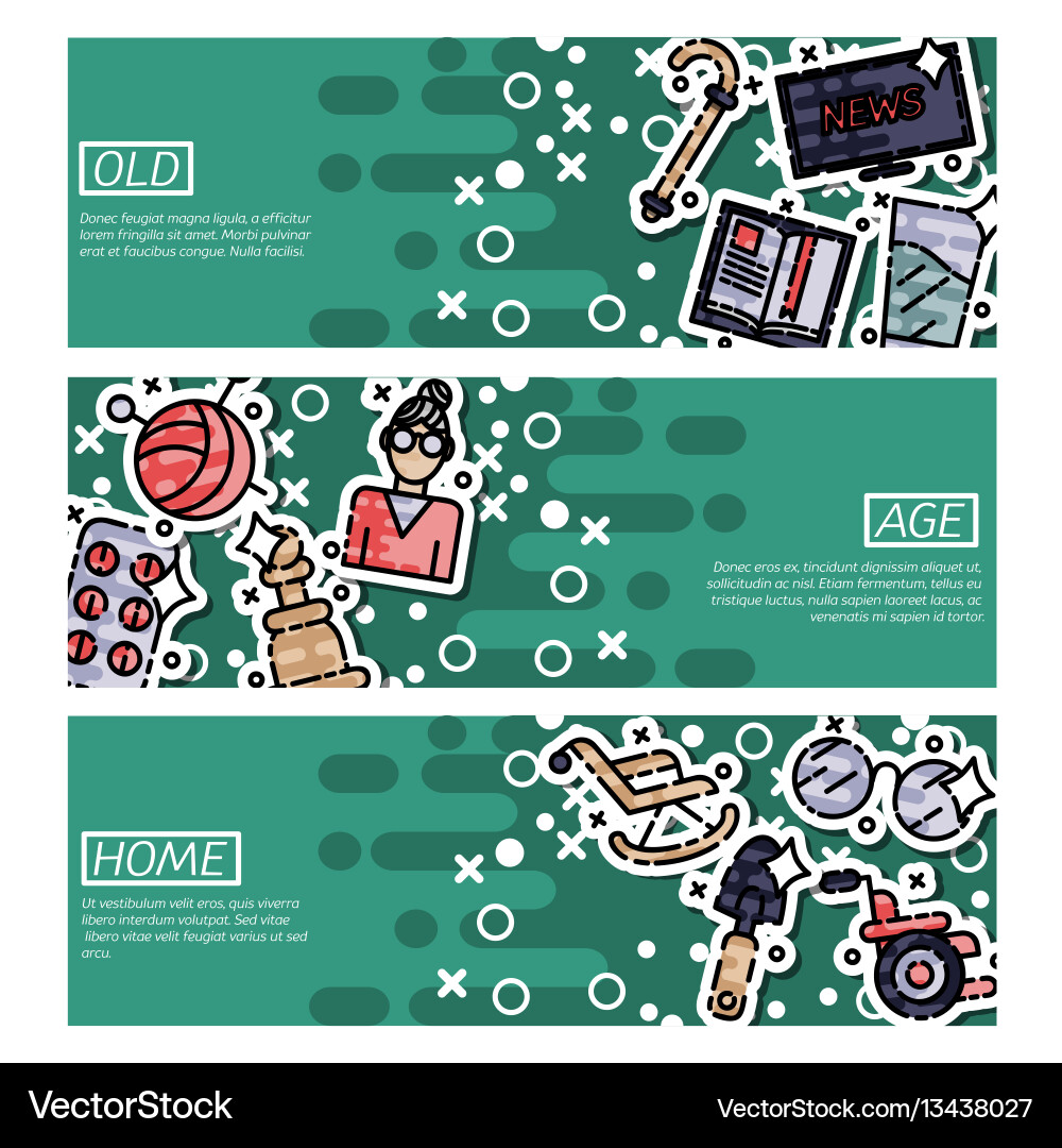 Set of horizontal banners about old age Royalty Free Vector
